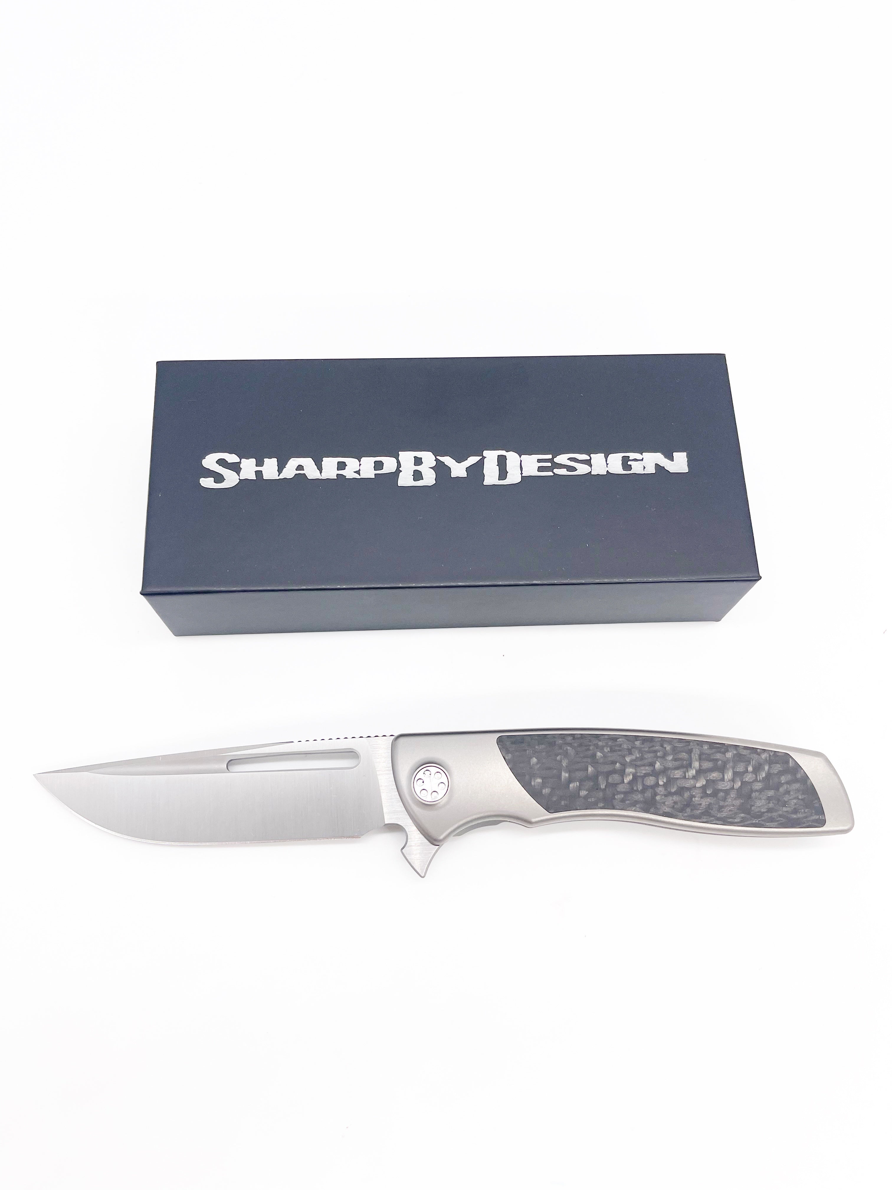 SharpByDesign Mini Evo Folding Knife Weave Carbon Fiber Handles Drop P