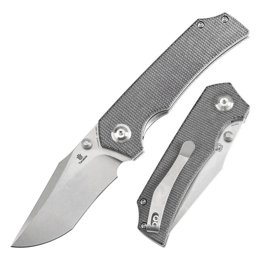 Tenable Fermi T1122A3 – 3.11" Stonewashed 14C28N, Black Micarta, Liner Lock