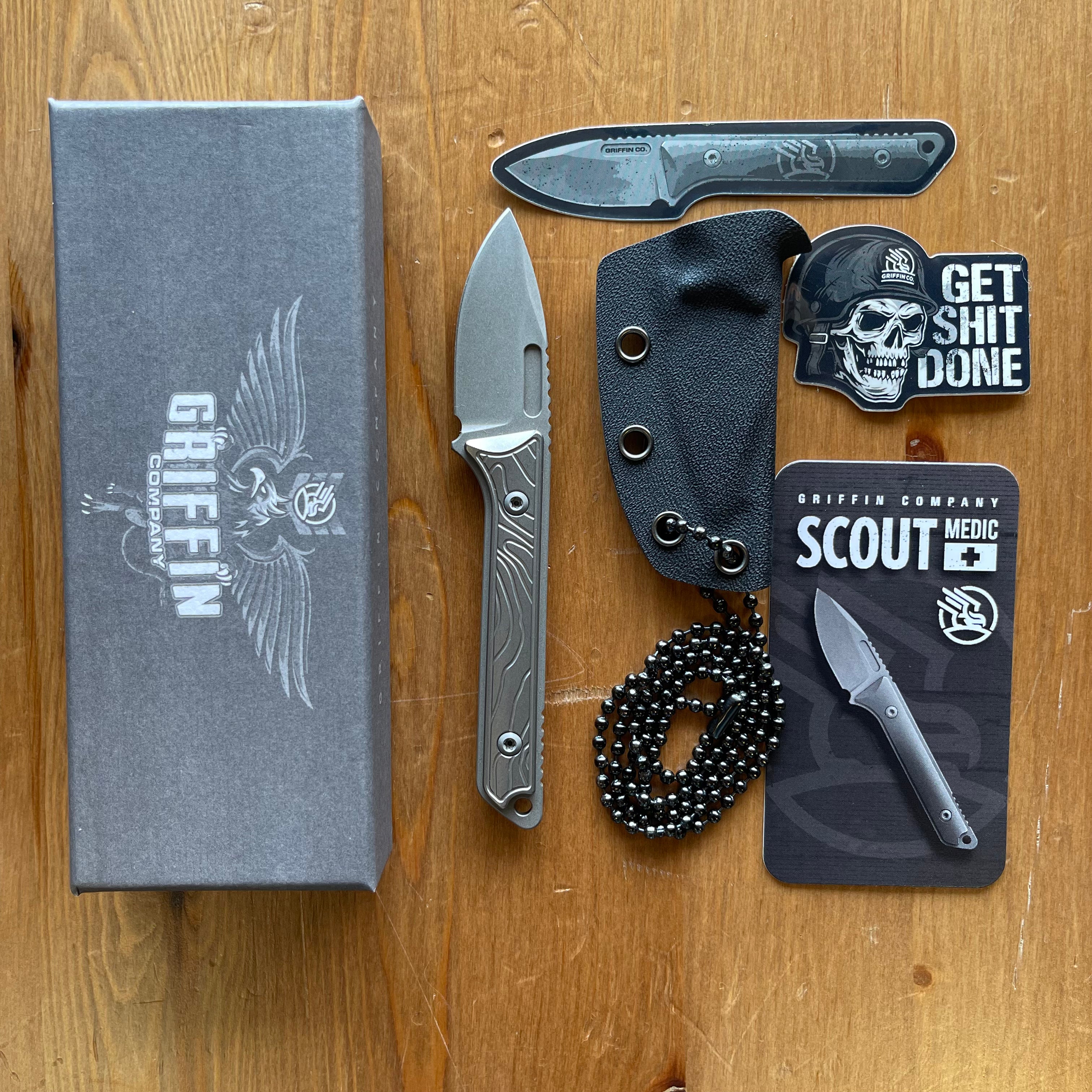 Griffin Scout Medic Fixed Blade 1.65in Stonewash Magnacut Steel Topo T