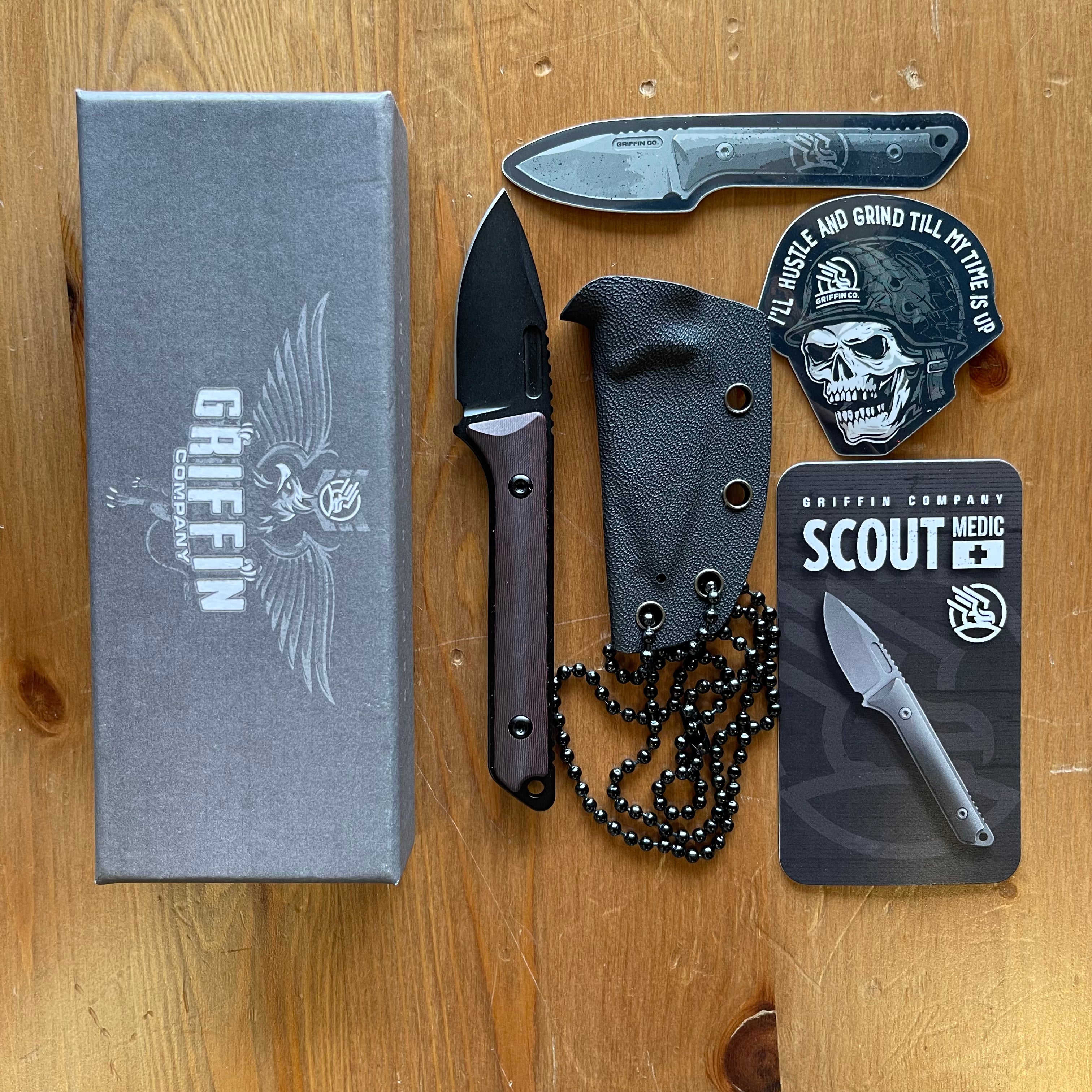 Griffin Scout Medic Fixed Blade 1.65in Black DLC Magnacut Steel Burgun