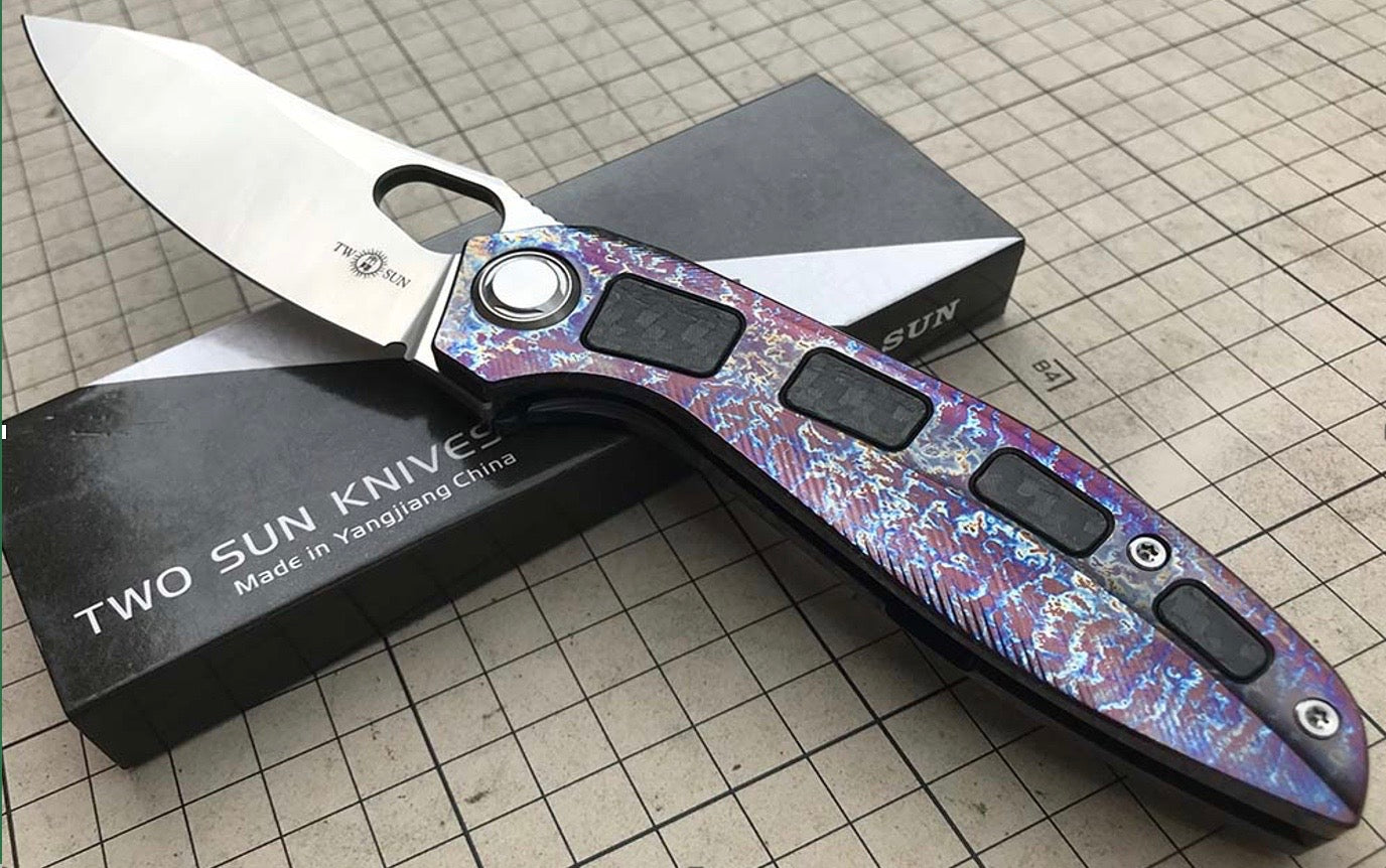Two Sun TS306 Folding Knife 3.74in M390 Steel Blade Anodized Titanium
