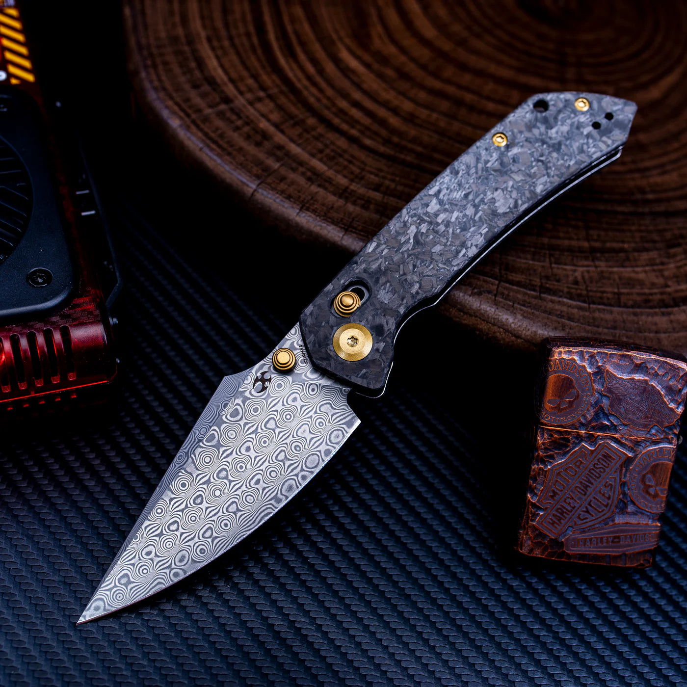 Kansept Fenrir K1034V1 – 3.48" Damascus Blade, Shred Carbon Fiber ...