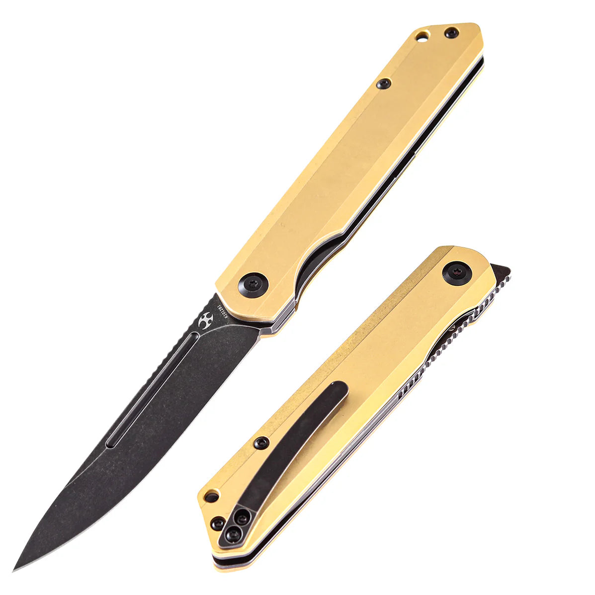 Kansept Prickle Flipper Knife – 3.53" CPM-S35VN Blade, Brass Handle, M
