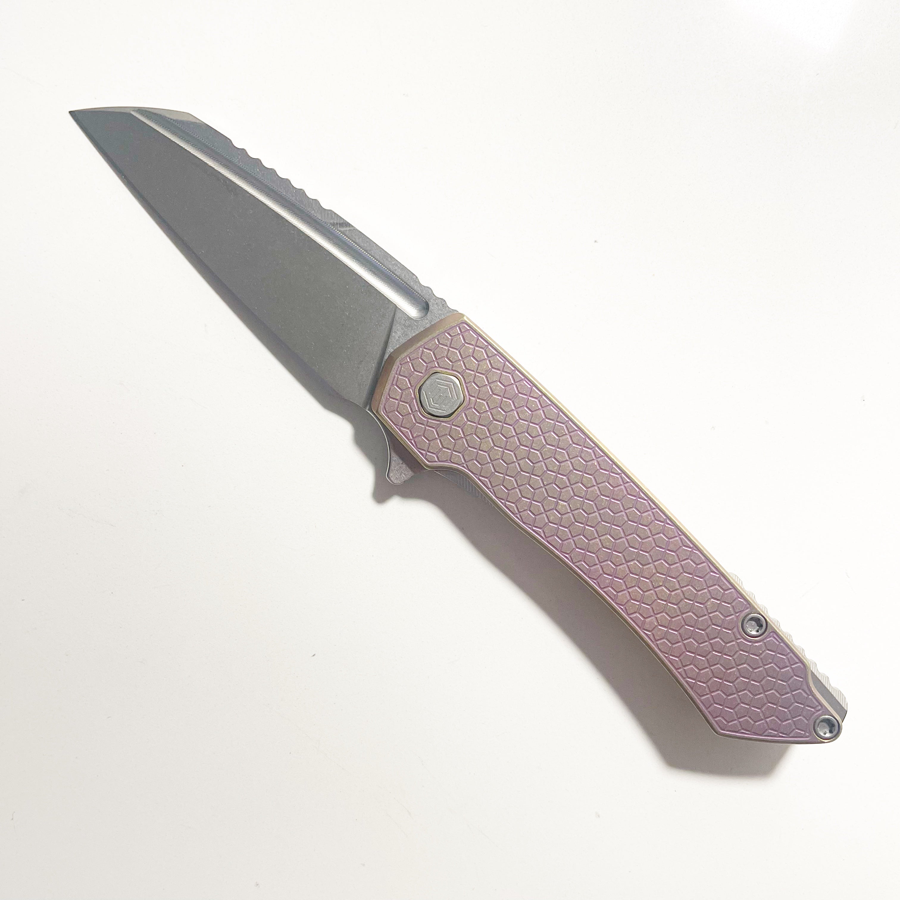 MachineWise Mojave S90V Stonewash Blade Pink w/ Gold Dust Turtle Textu
