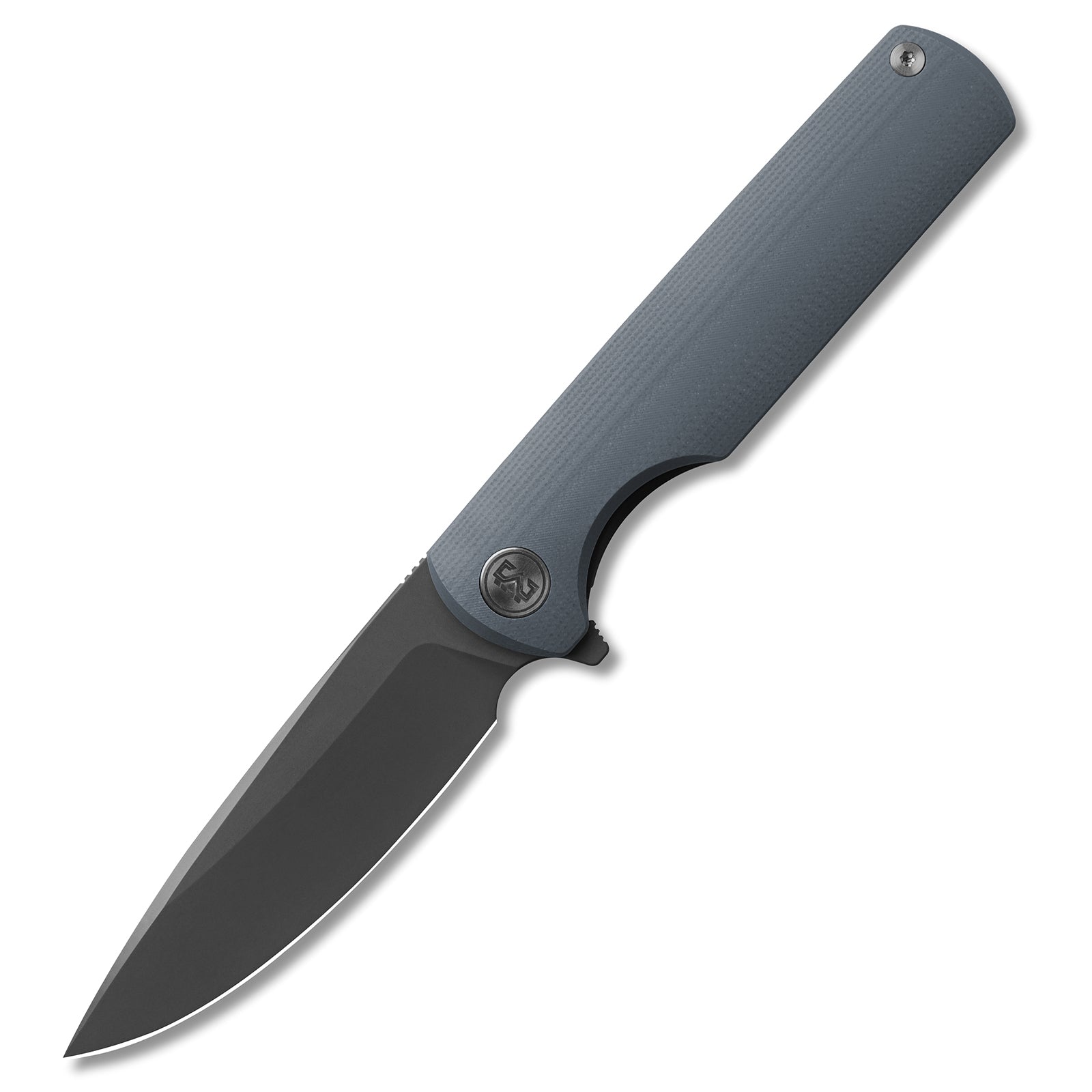 M Miguron Perism Flipper Knife Grey G10 3.38" Dark Grey PVD D2 Blade